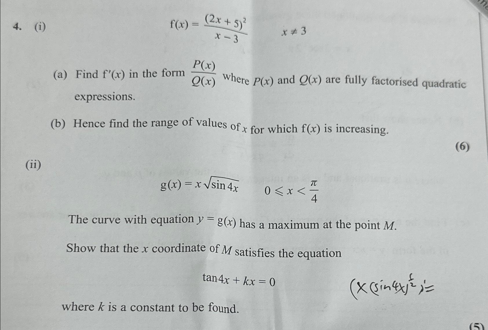Solved (i)f(x)=(2x+5)2x-3,x≠3(a) ﻿Find f'(x) ﻿in the form | Chegg.com