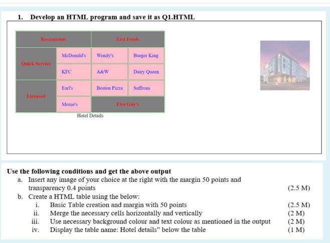 Solved 1. Develop an HTML program and save it as Q1.HTML | Chegg.com