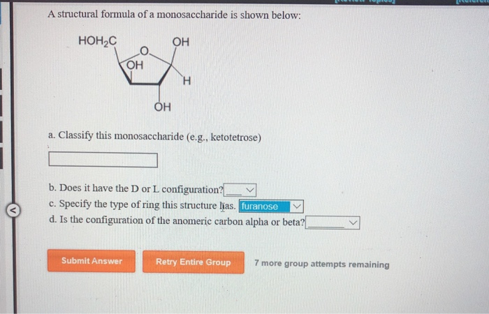 Solved A structural formula of a monosaccharide is shown | Chegg.com