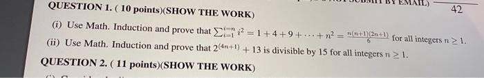 Solved 42 QUESTION 1. (10 points)(SHOW THE WORK) (i) Use | Chegg.com
