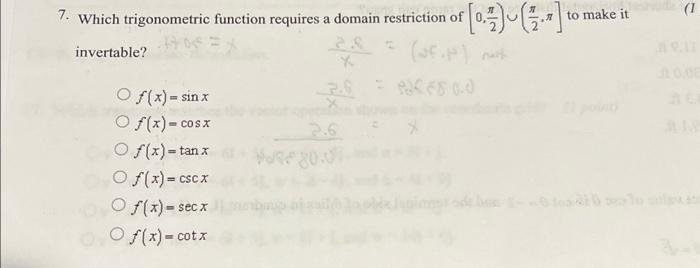 Solved 7. Which trigonometric function requires a domain | Chegg.com