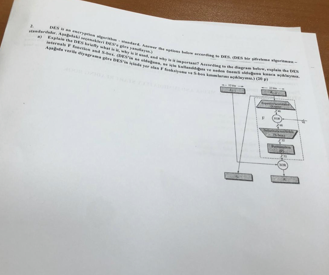Solved standardudir. Asagıdaki secenekleri DES'e gore | Chegg.com
