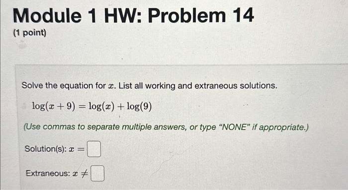 Solved Module 1 HW: Problem 14 (1 point) Solve the equation | Chegg.com