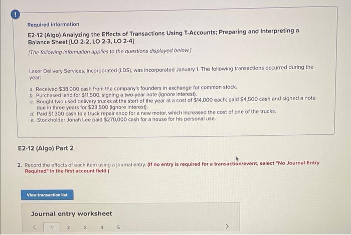 Solved Required Information E2 12 Algo Analyzing The