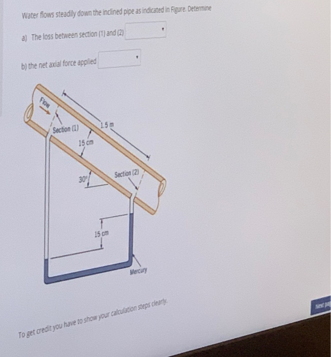 Solved Water flows steadily down the inclined pipe as | Chegg.com