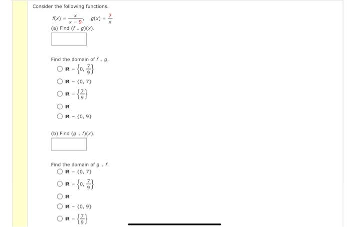 Solved Consider the following functions. f(x)=x−9x,g(x)=x7 | Chegg.com
