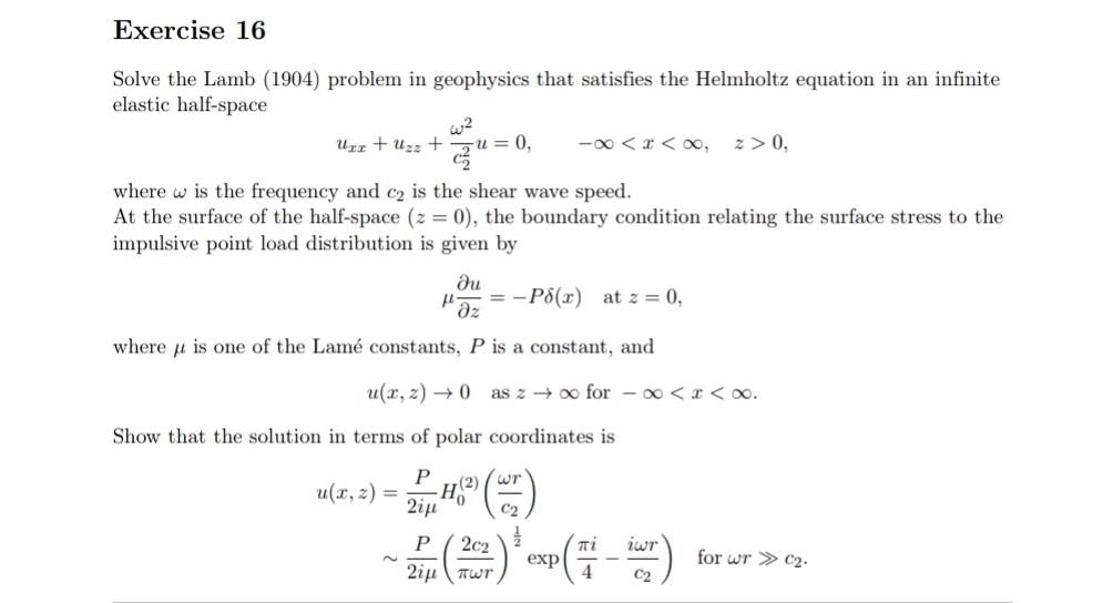 Solved Solve the Lamb (1904) problem in geophysics that | Chegg.com