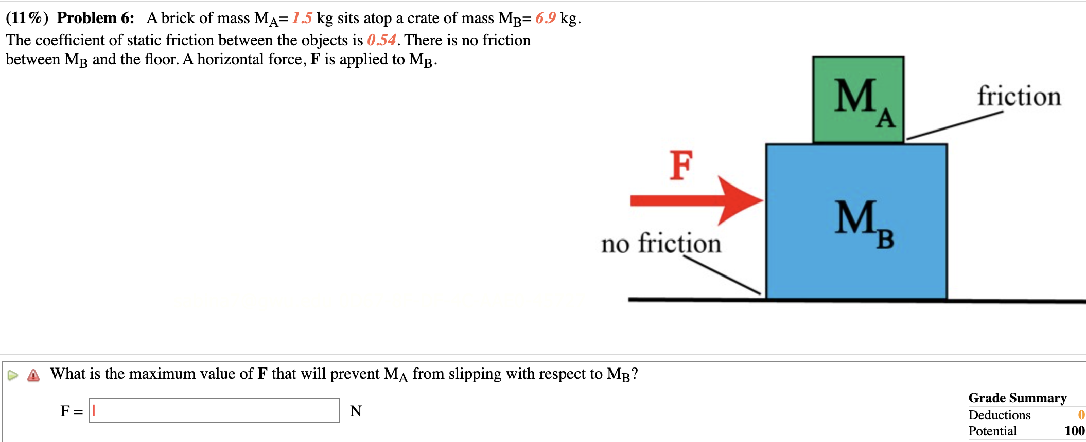 Solved A brick of mass MA=1.5kg ﻿sits atop a crate of mass | Chegg.com