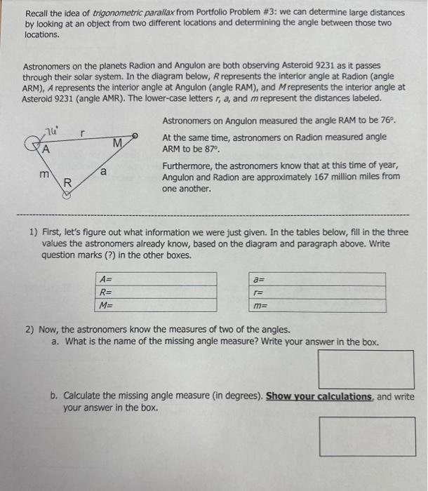Solved Recall the idea of trigonometric parallax from | Chegg.com