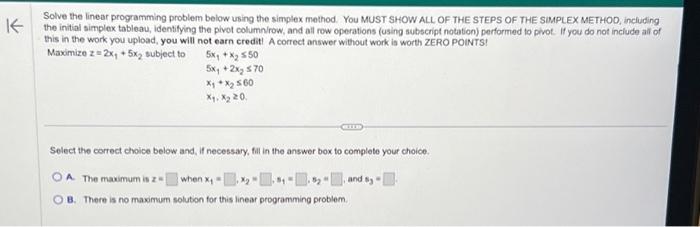 Solved Solve the linear programming problem below using the | Chegg.com