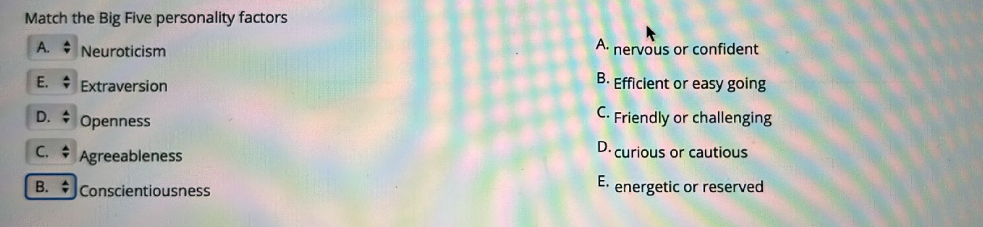 Solved Match the Big Five personality | Chegg.com