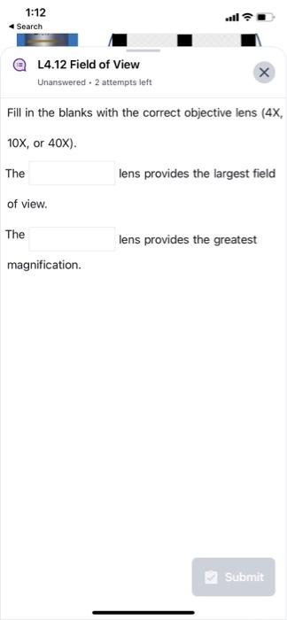 Solved Fill in the blanks with the correct objective lens | Chegg.com
