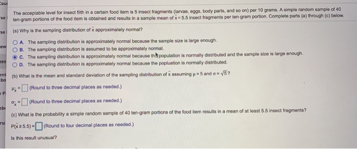 Solved Cour The acceptable level for insect filth in a | Chegg.com