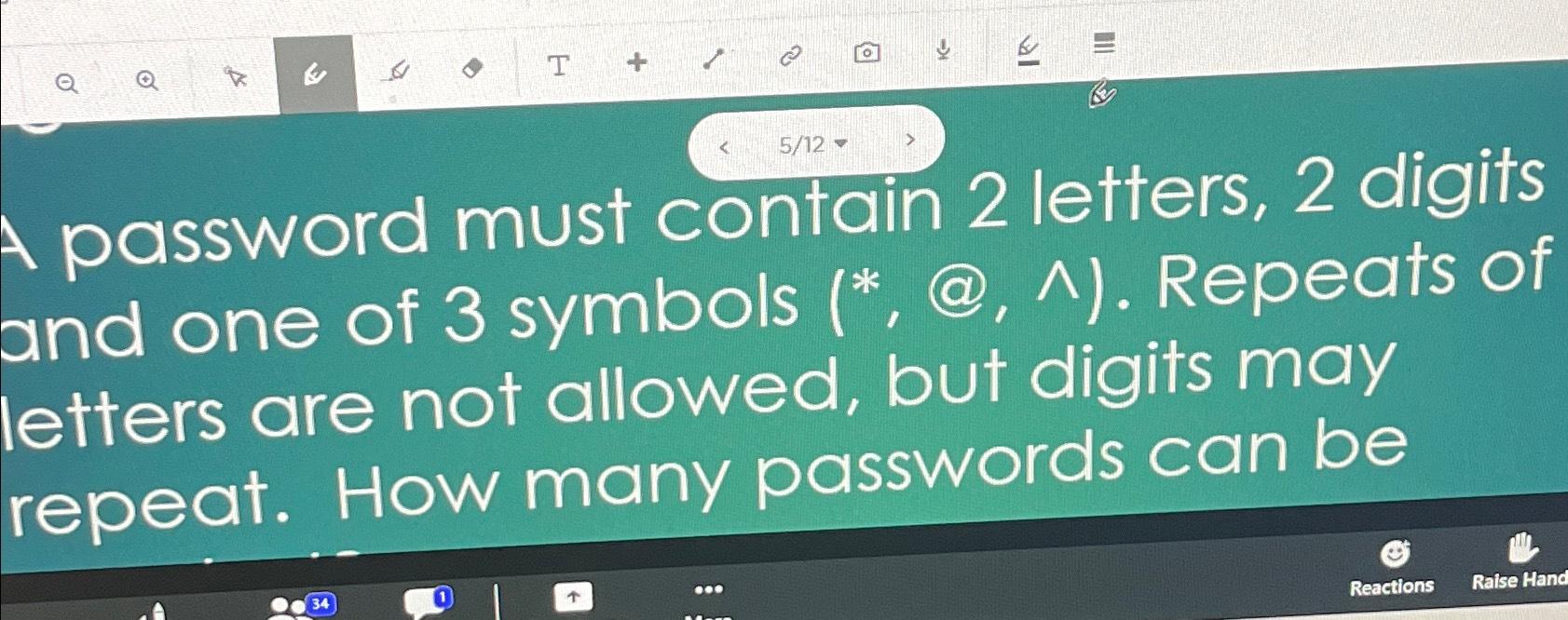 Solved A password must contain 2 ﻿letters, 2 ﻿digits and one | Chegg.com