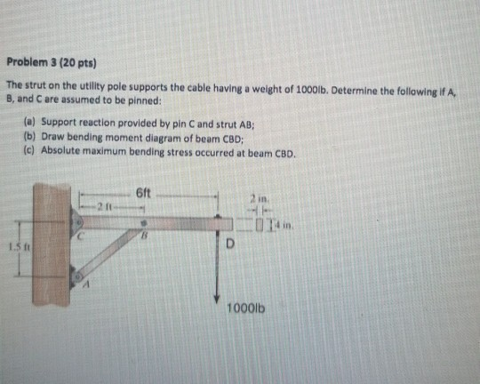Solved Problem 3 (20 pts) The strut on the utility pole | Chegg.com