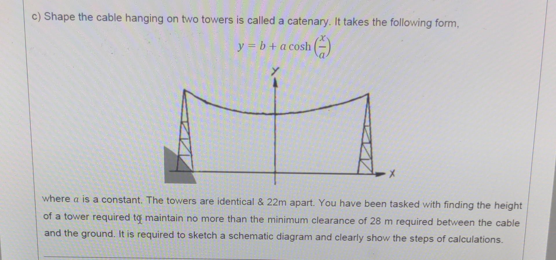 Solved c) Shape the cable hanging on two towers is called a | Chegg.com
