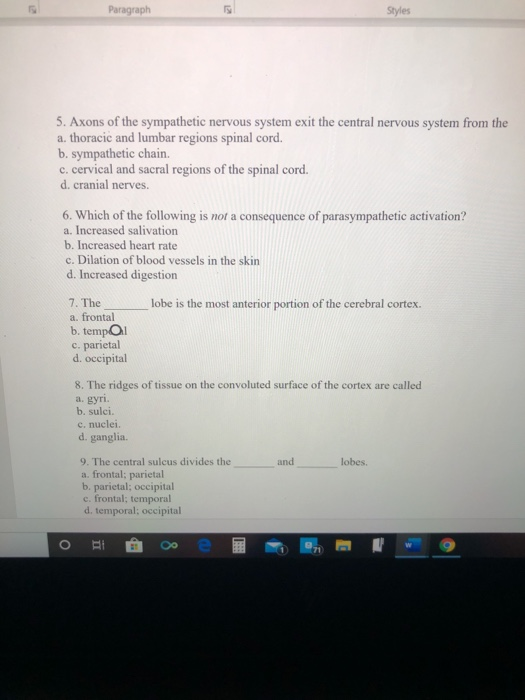 Solved Paragraph Styles 5. Axons of the sympathetic nervous | Chegg.com