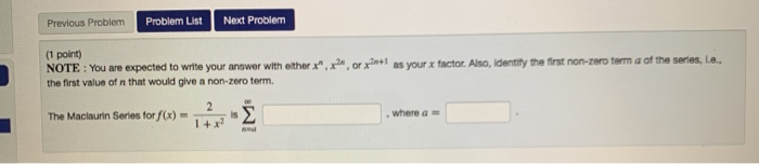 Solved Previous Problem Probler List Next Problem (1 point) | Chegg.com