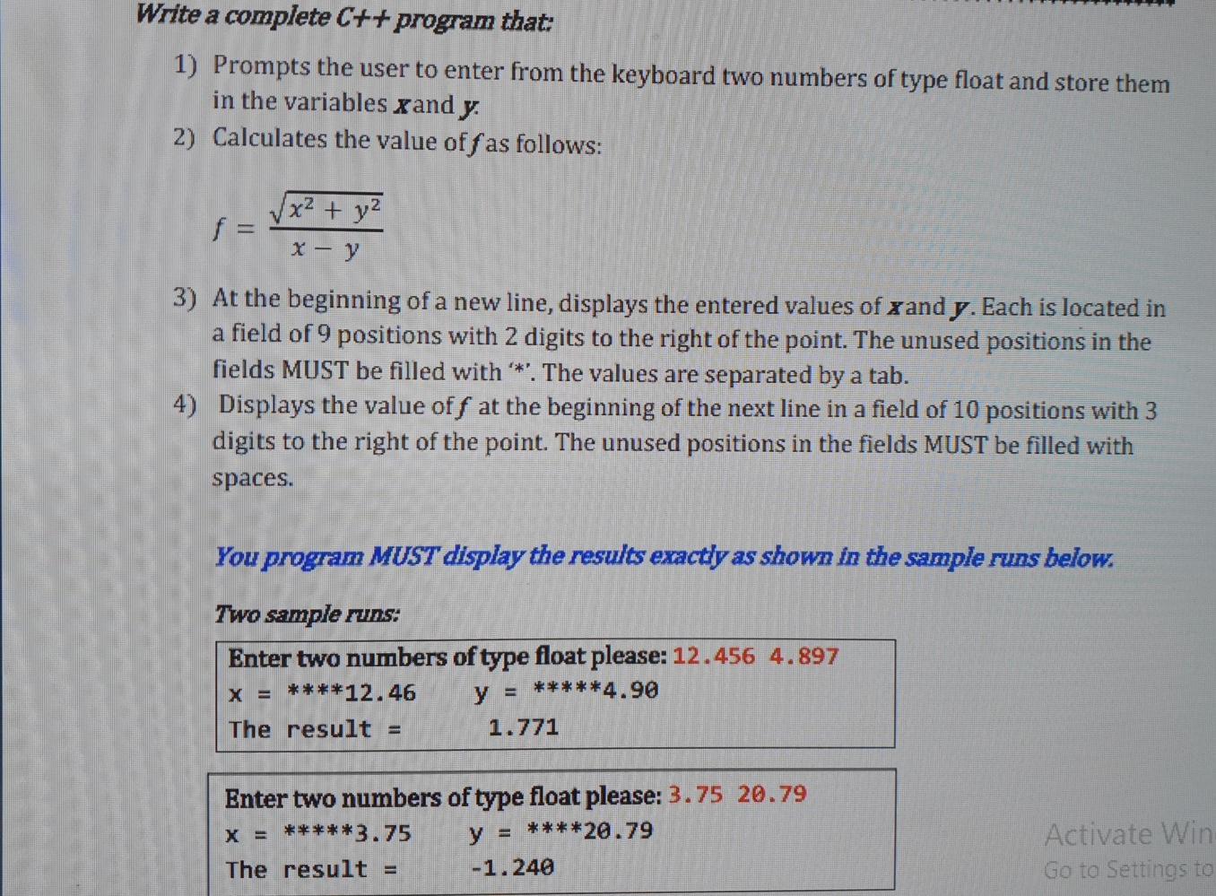 Solved Write a complete C++ program that: 1) Prompts the | Chegg.com