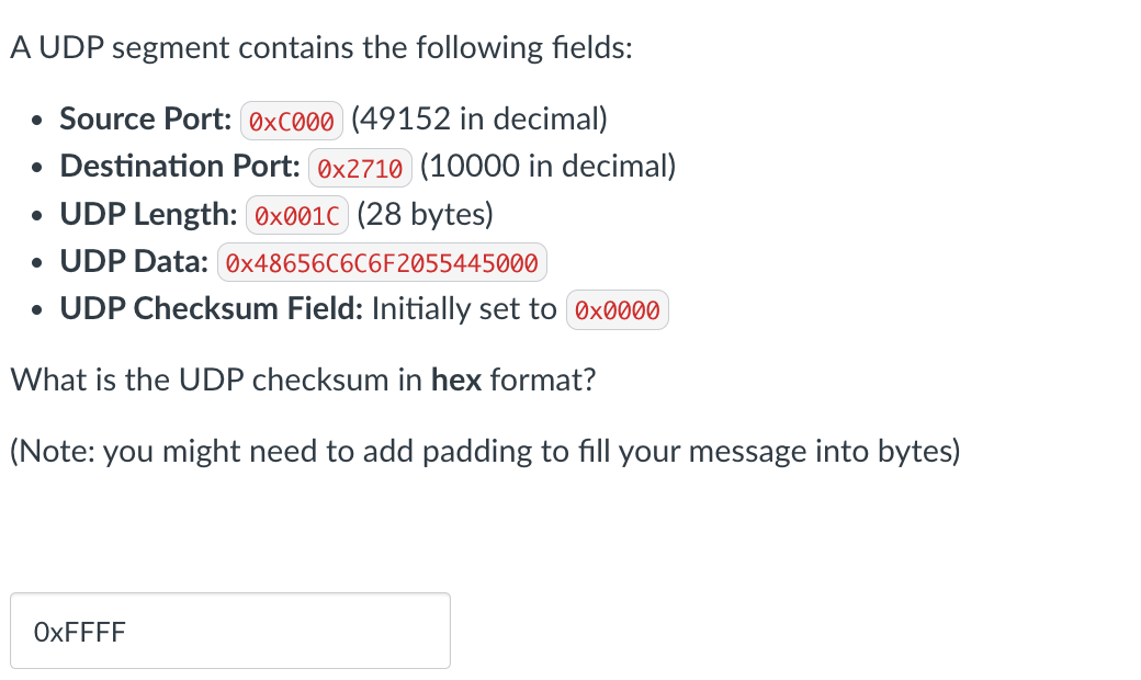 Solved A UDP segment contains the following fields: Source | Chegg.com