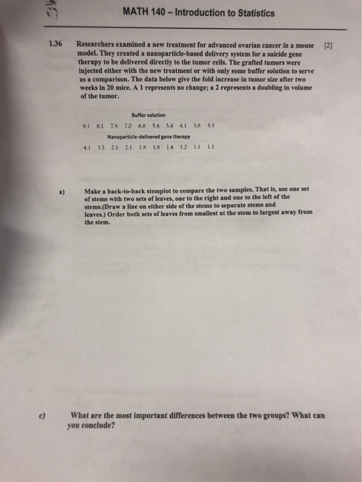 Solved MATH 140 - Introduction to Statistics 1.36 2] | Chegg.com