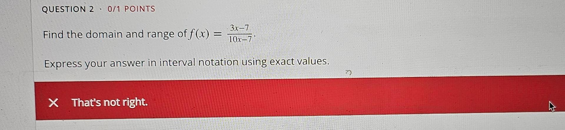 Solved QUESTION 2*01 ﻿POINTSFind the domain and range of | Chegg.com