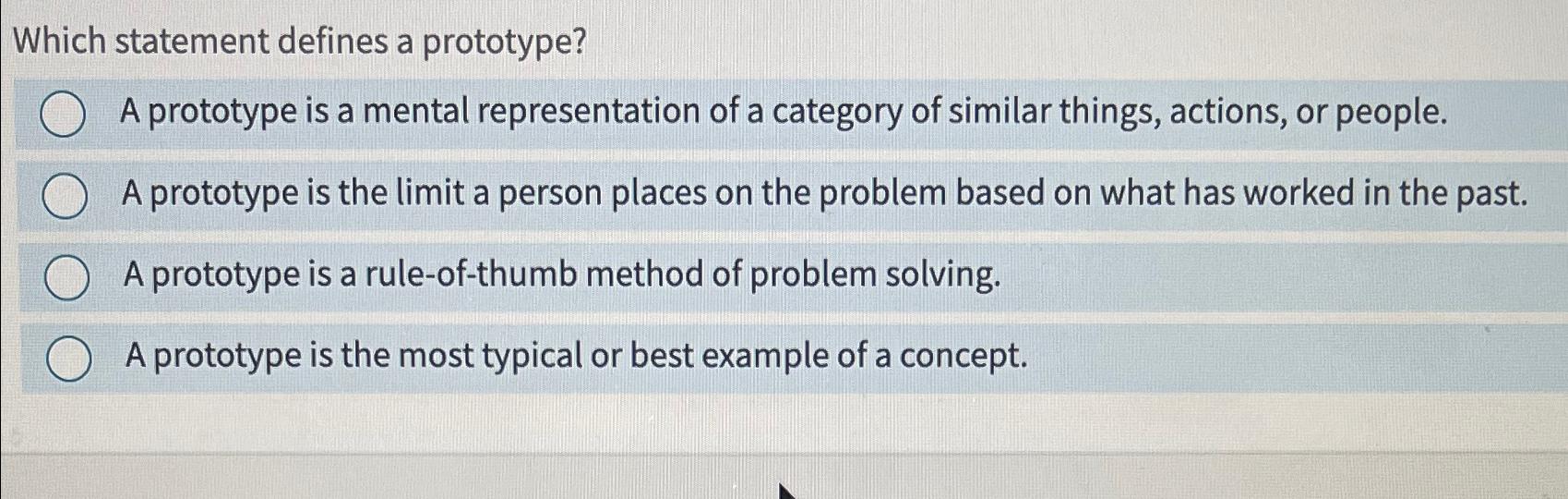 Solved Which statement defines a prototype?A prototype is a | Chegg.com