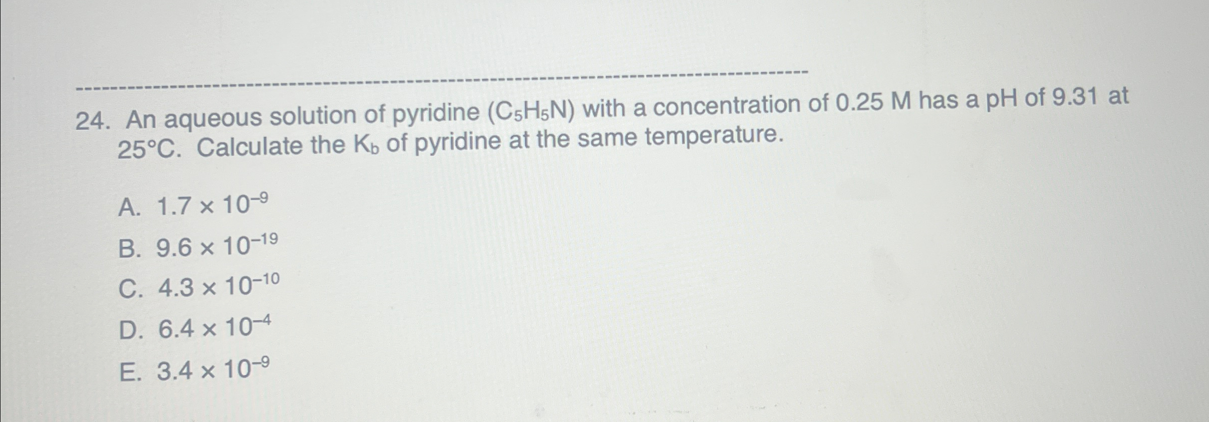 Solved An aqueous solution of pyridine (C5H5(N)) ﻿with a | Chegg.com