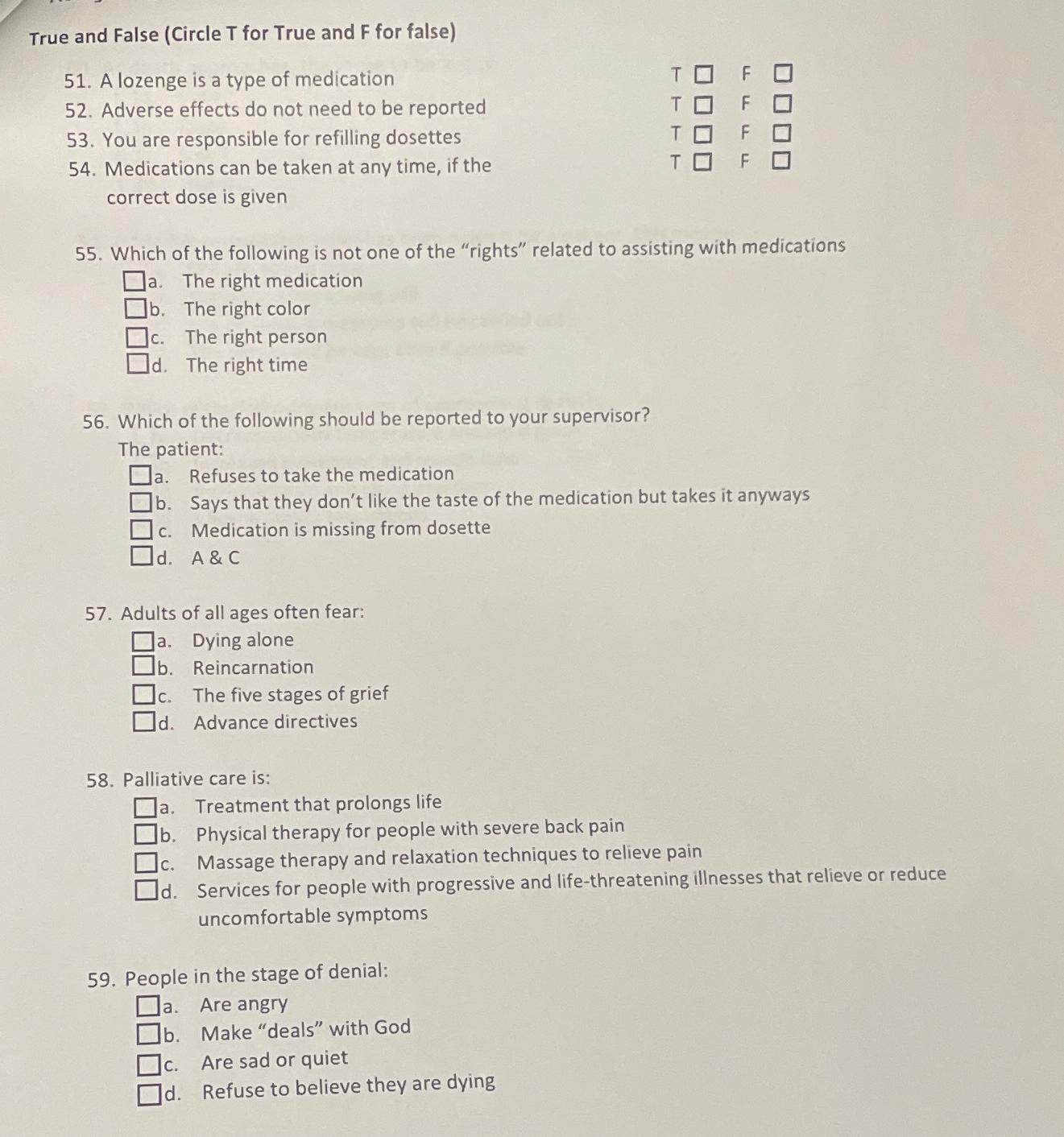 Solved True and False (Circle T for True and F ﻿for | Chegg.com