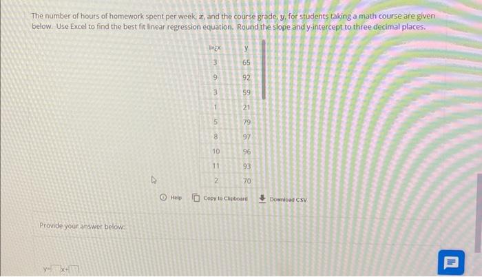 Solved The number of hours of homework spent per week, x, | Chegg.com
