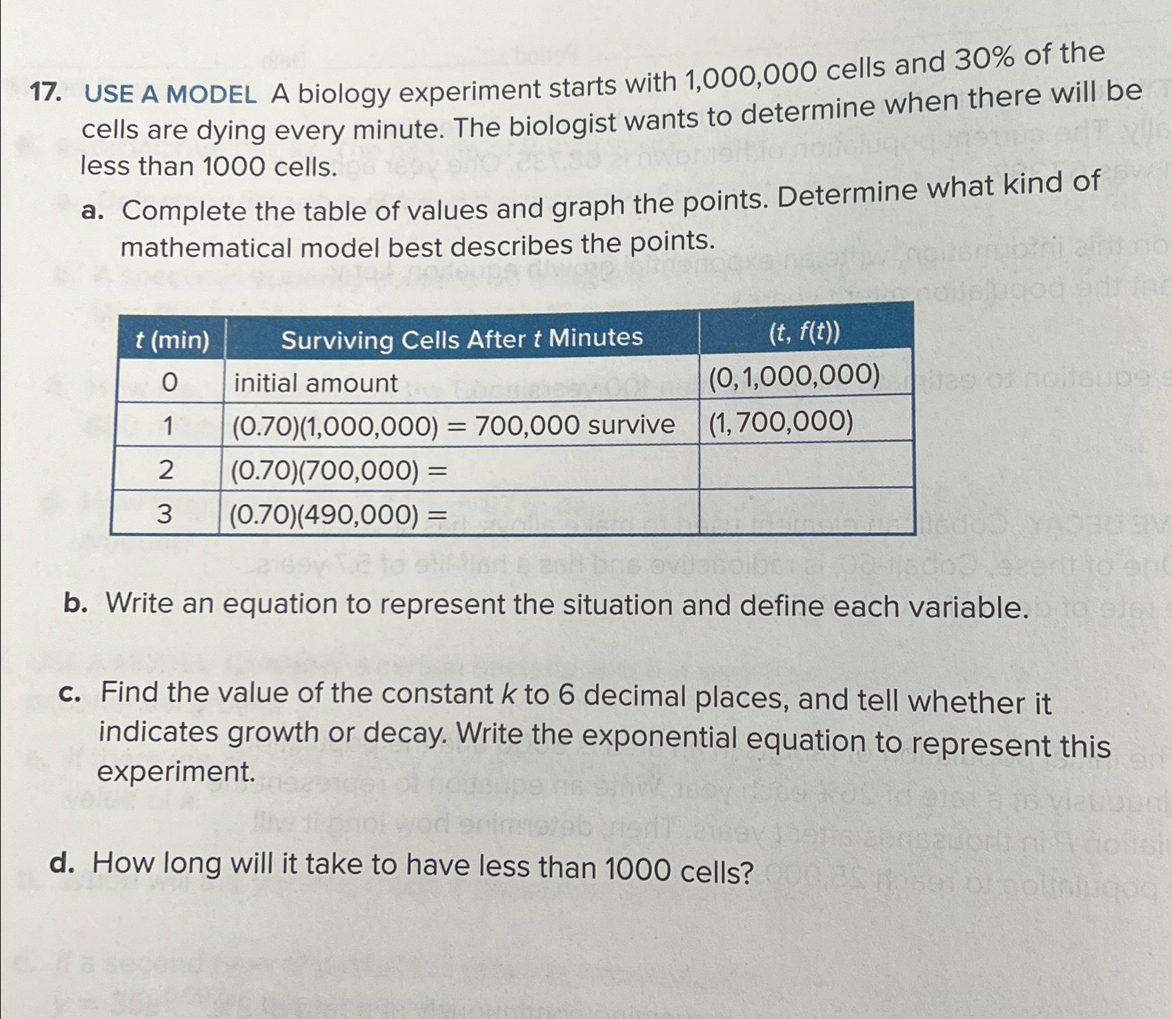 Solved USE A MODEL A biology experiment starts with | Chegg.com