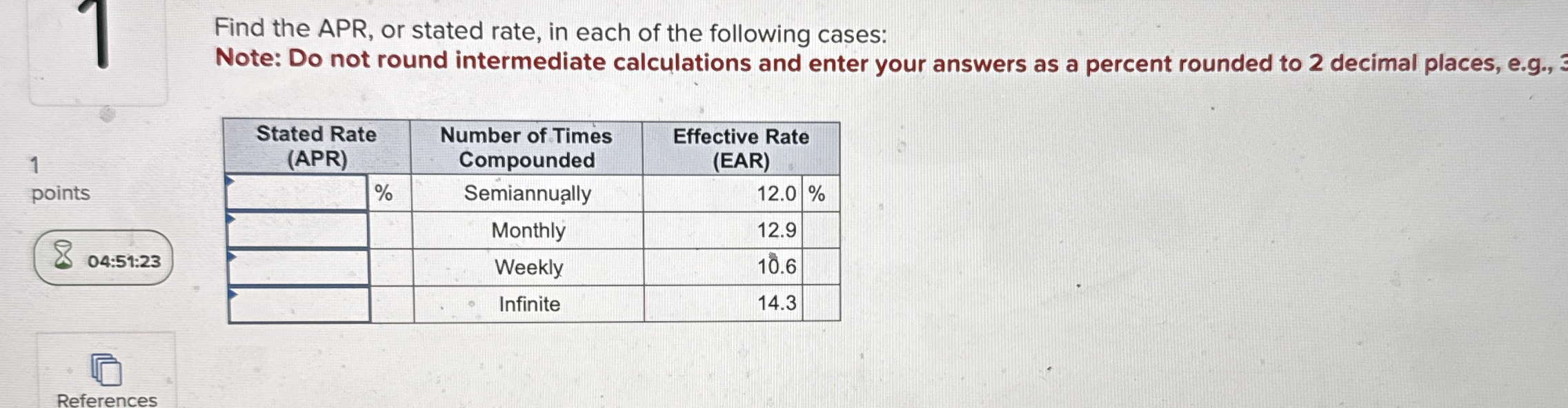 Solved Find the APR, or stated rate, in each of the | Chegg.com