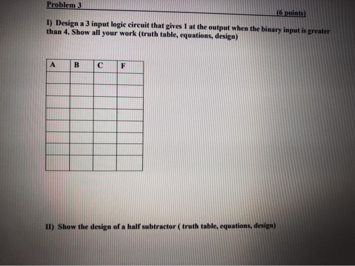 Solved Problem 3 Y6 points) 1) Design a 3 input logic | Chegg.com