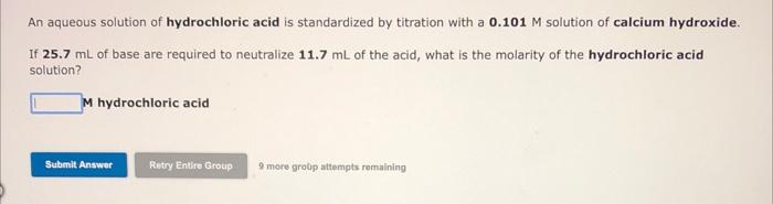 Solved An aqueous solution of hydrochloric acid is | Chegg.com