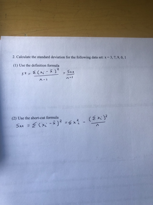 Solved 2. Calculate the standard deviation for the following | Chegg.com