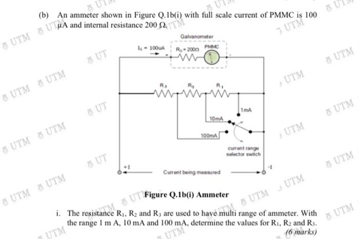 Solved su (b) An ammeter shown in Figure Q.1b(i) with full | Chegg.com