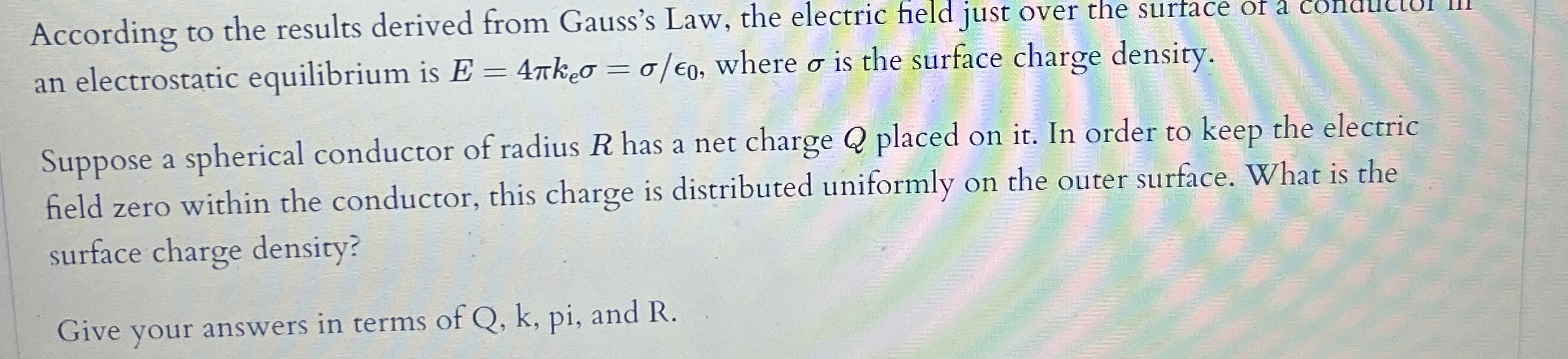 According to the results derived from Gauss's Law, | Chegg.com