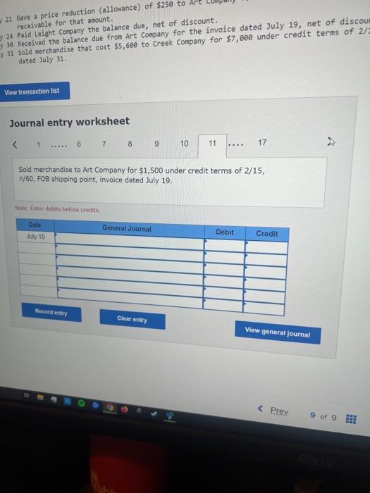 Solved Ly 21 Gave a price reduction (allowance) of $250 to | Chegg.com