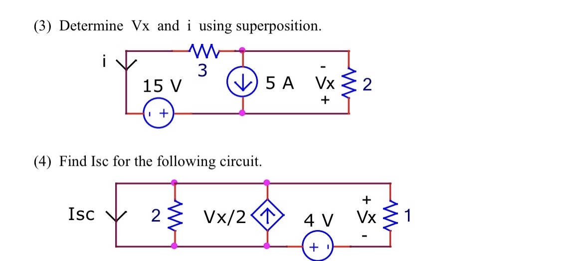 Solved (3) ﻿Determine Vx and i using superposition.(4) ﻿Find | Chegg.com