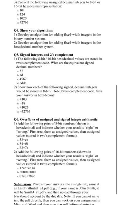Solved Assignment-1 Number Systems and Integer Arithmetic | Chegg.com