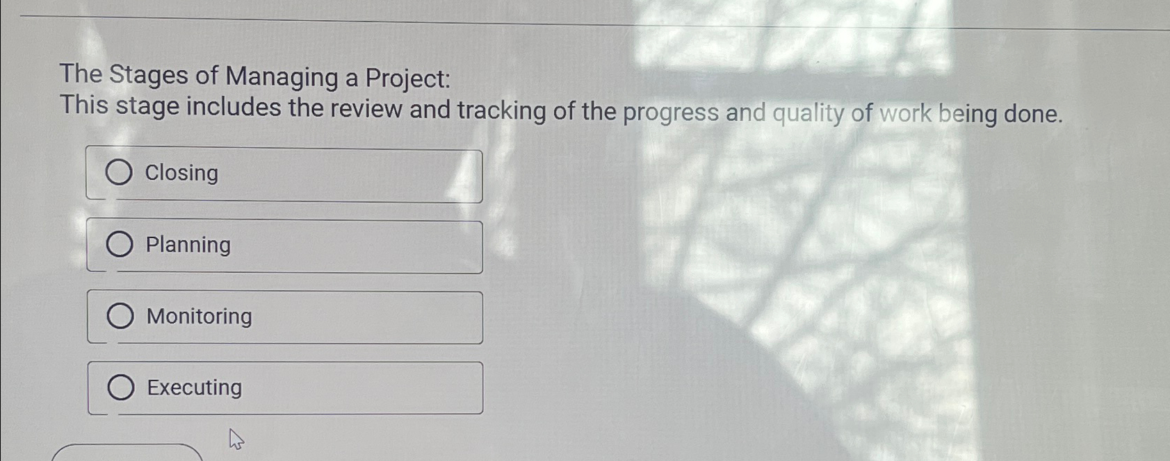 Solved The Stages of Managing a Project:This stage includes | Chegg.com