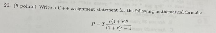 Solved 20 5 Points Write A C Assignment Statement For 3924