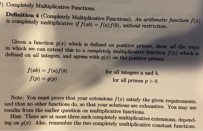 Solved 2 Completely Multiplicative Functions Definition 4