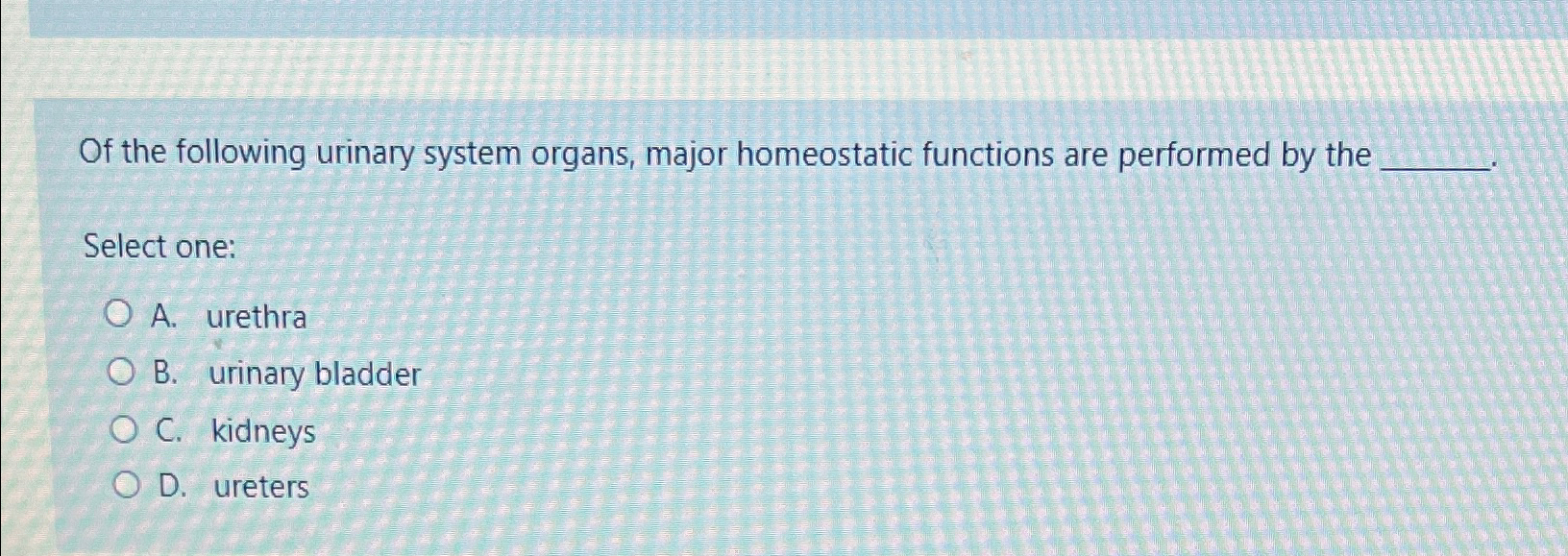 Solved Of the following urinary system organs, major | Chegg.com