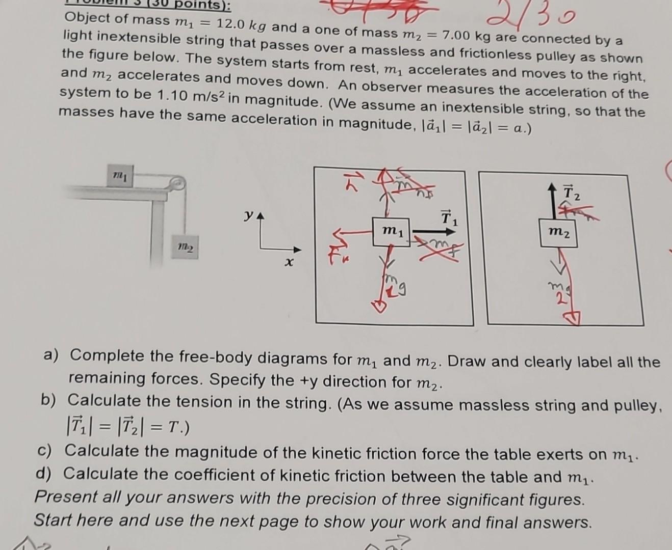 Solved Object of mass m1=12.0 kg and a one of mass m2=7.00 | Chegg.com