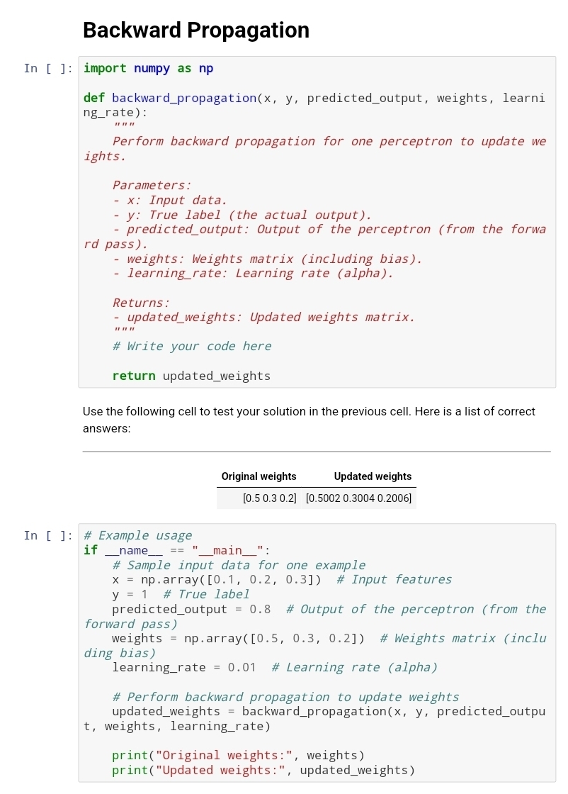 Solved requrmenents:Perform backward propagation for one | Chegg.com