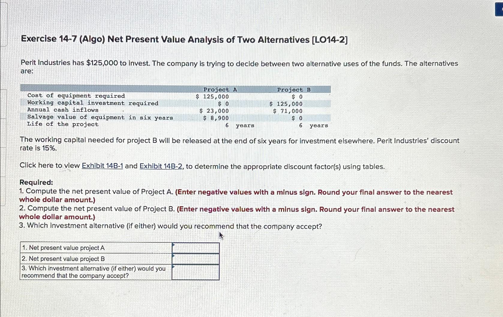 Solved Exercise 14-7 (Algo) ﻿Net Present Value Analysis of | Chegg.com
