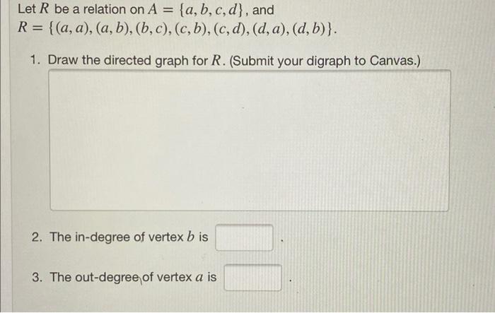 Solved Let R be a relation on A = {a, b, c, d), and R = {(a, | Chegg.com