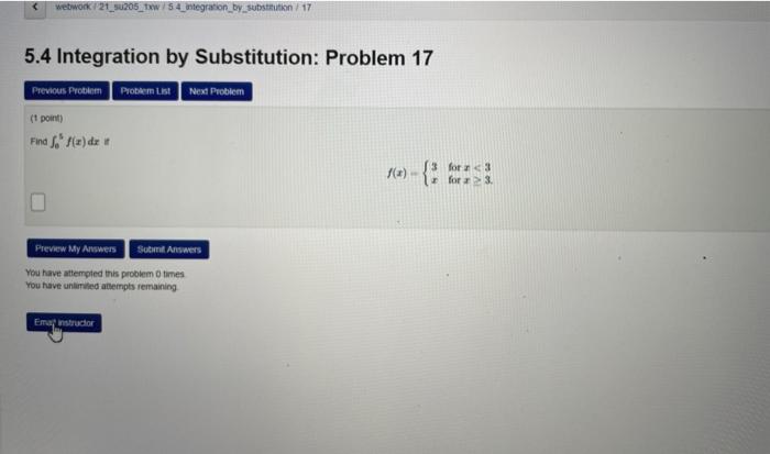 Solved 5.4 Integration by Substitution: Problem 17 PS Pro PL | Chegg.com