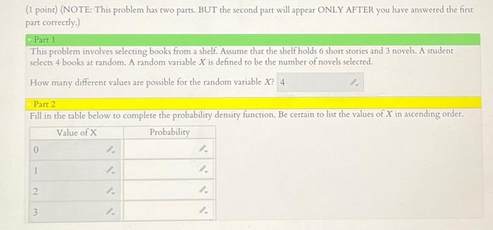 Solved (1 point) (NOTE: This problem has two parts. BUT the | Chegg.com